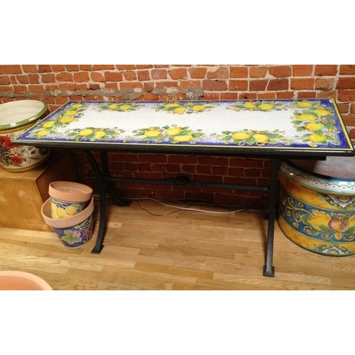 63” x 23.5″ Italian Volcanic Table, rectangular – Lemons on blue – Arte ...