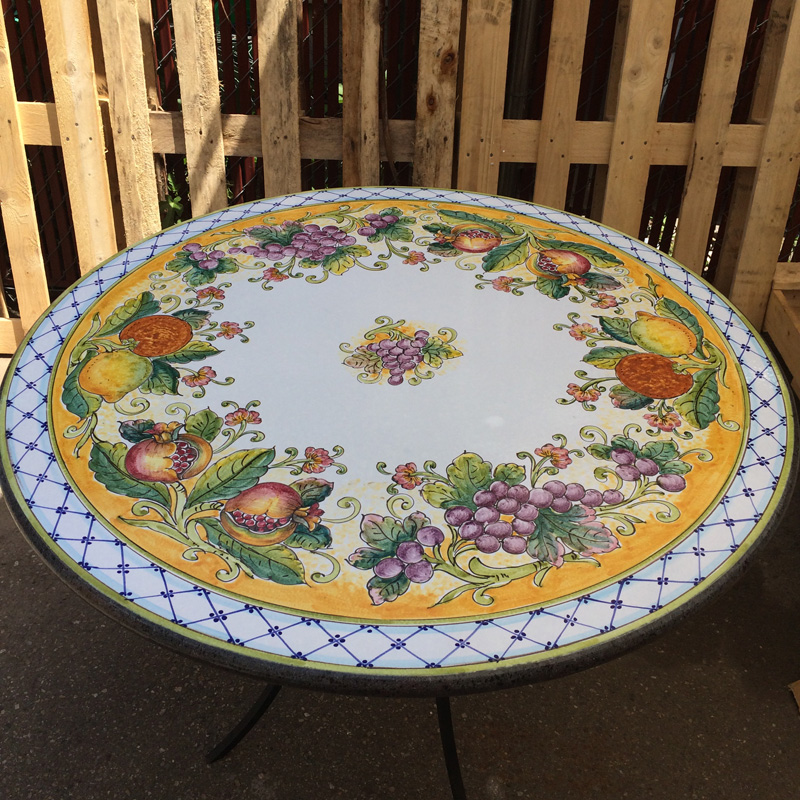 39” Italian Volcanic Table – Round Orange Mixed Fruit With Crosshatched ...